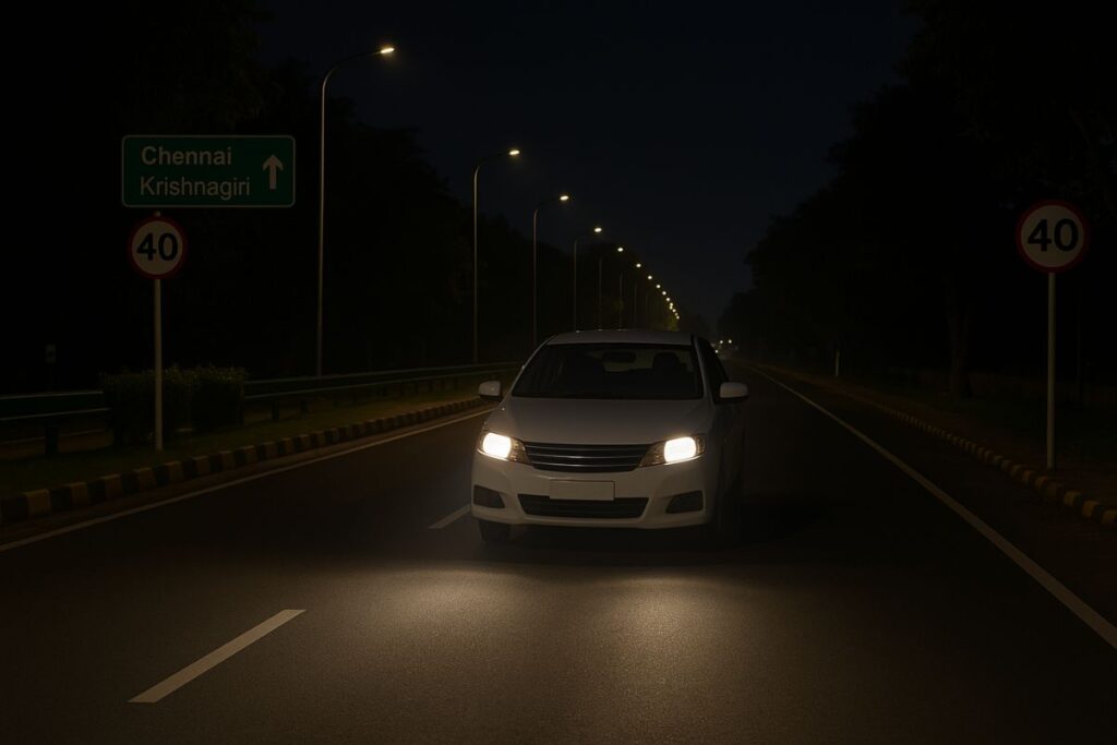 What are rules for vehicle headlights in India, using LED lights allowed?